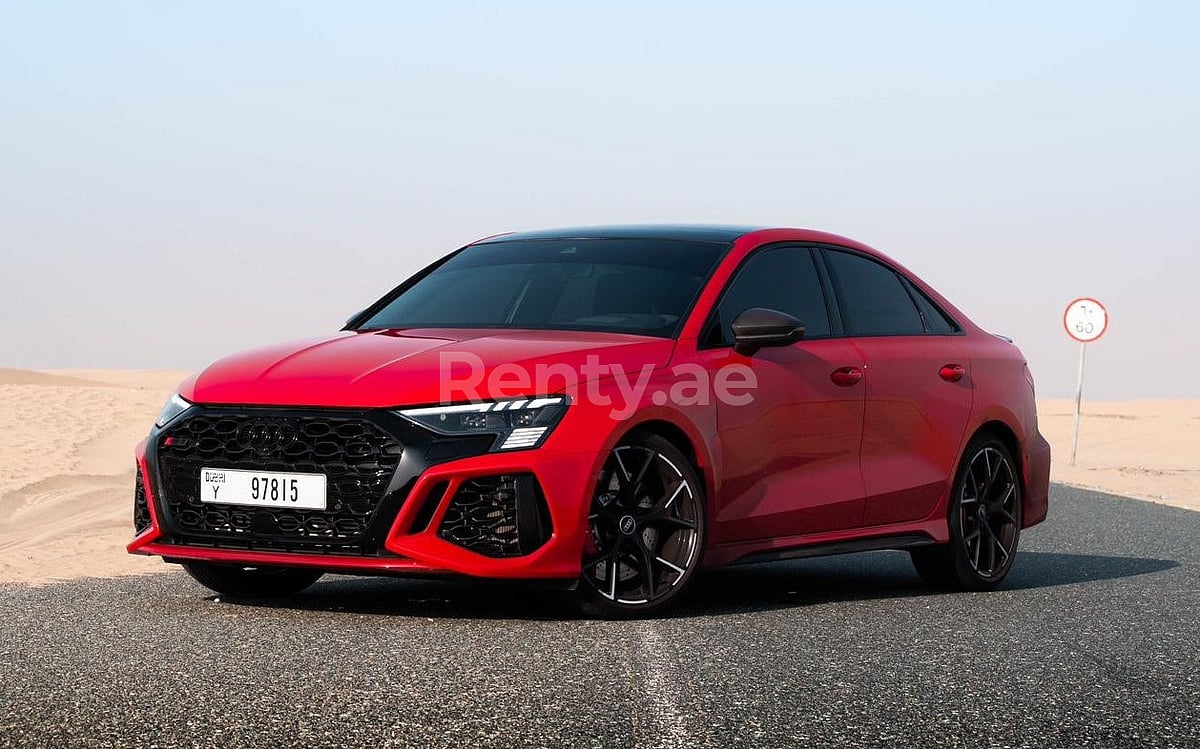 Rent a Audi RS3 Red Pack Carbon (Red), 2022 ID-04988, in Dubai - Renty.ae